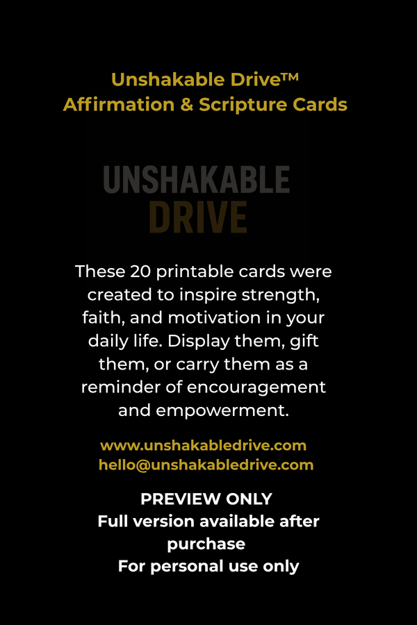 (Digital PDF) Unshakable Drive Affirmation & Scripture Cards